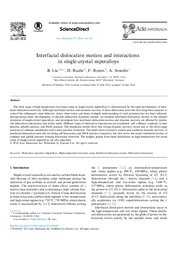 (PDF) Interfacial dislocation motion and interactions in single-crystal ...