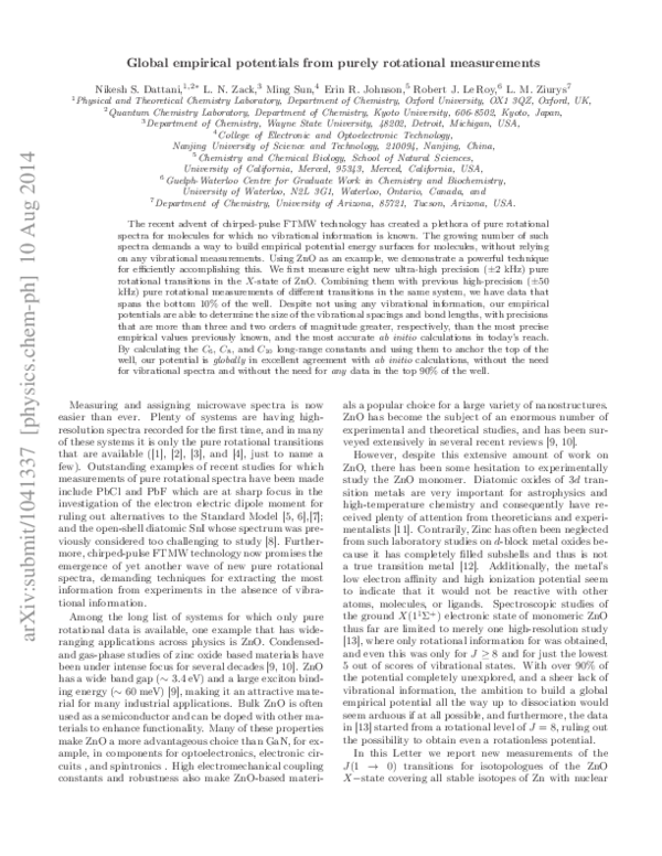 (PDF) Global empirical potentials for ZnO from purely rotational ...
