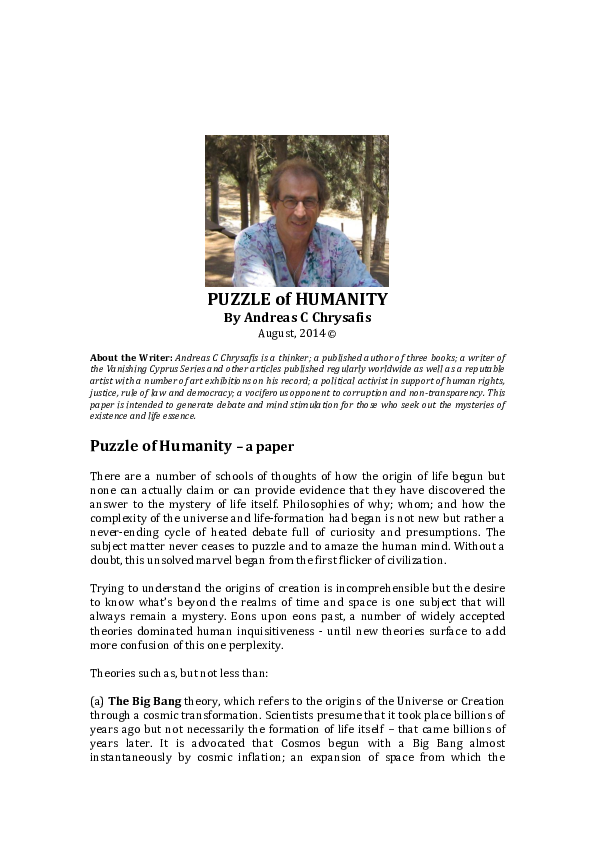 (DOC) PUZZLE OF HUMANITY - A PAPER for DEBATE