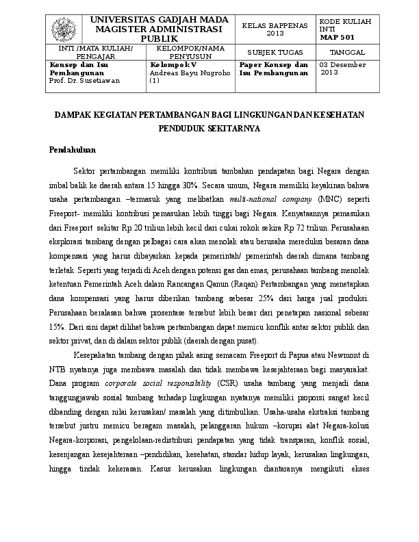 (DOC) DAMPAK KEGIATAN PERTAMBANGAN BAGI LINGKUNGAN DAN KESEHATAN