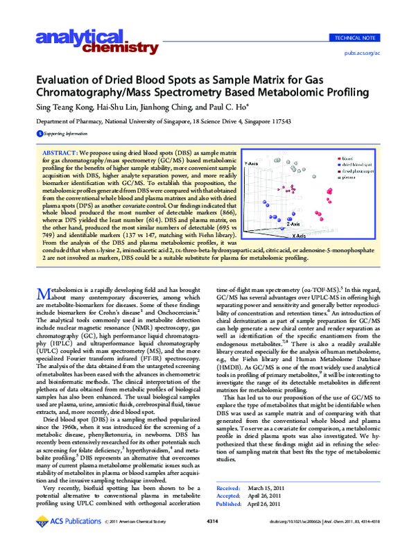 (PDF) Evaluation of dried blood spots (DBS) as sample matrix for gas ...