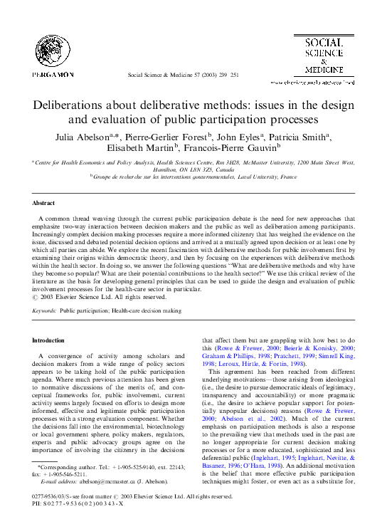 (PDF) Deliberations about deliberative methods: issues in the design ...
