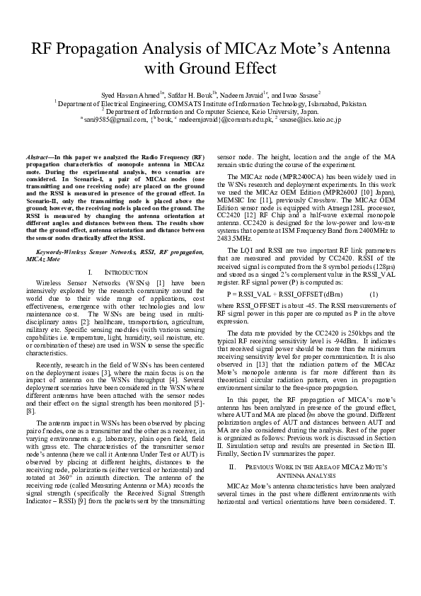 (PDF) RF Propagation Analysis of MICAz Mote’s Antenna with Ground Effect.