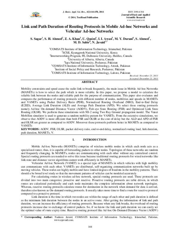 Pdf Link And Path Availability Of Routing Protocols In Mobile Ad Hoc