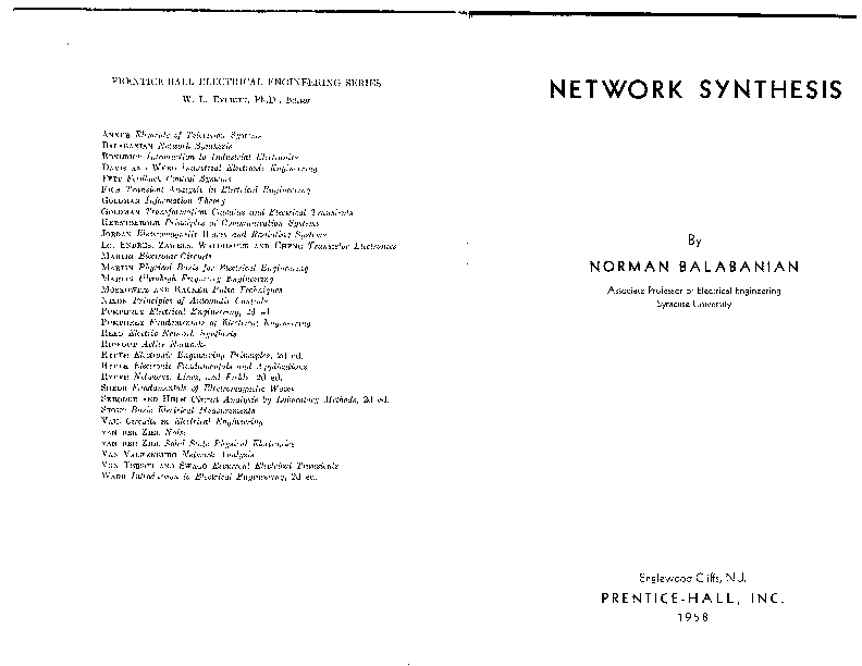 (PDF) Network Synthesis by Norman BALABANIAN