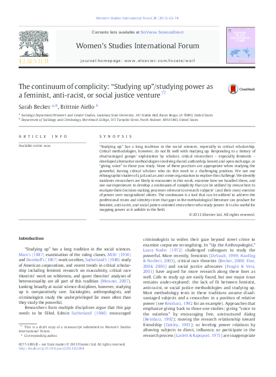 (PDF) The continuum of complicity: “Studying up”/studying power as a ...