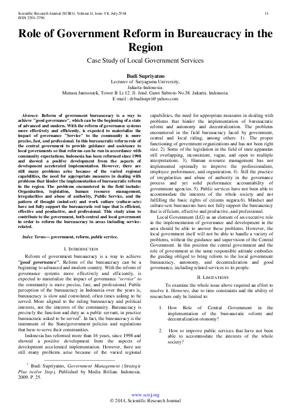 (PDF) Role of Government Reform in Bureaucracy in the Region