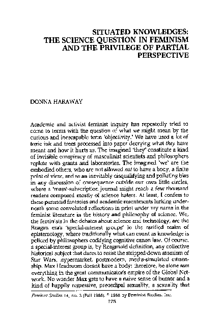 (PDF) Situated Knowledge Donna Haraway