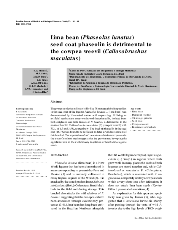(PDF) Lima bean (Phaseolus lunatus) seed coat phaseolin is detrimental ...