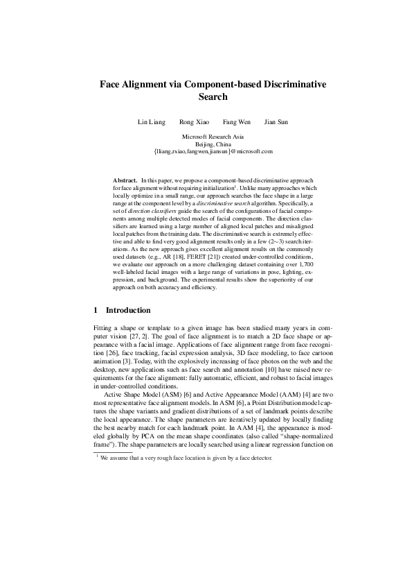 (PDF) Face Alignment Via Component-Based Discriminative Search