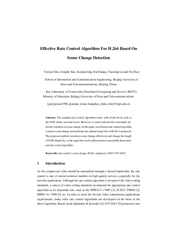 (PDF) Effective Rate Control Algorithm For H.264 Based On Scene Change Detection