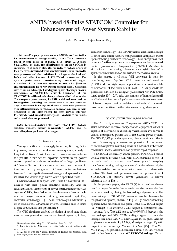 Pdf Anfis Based 48 Pulse Statcom Controller For Enhancement Of Power 0620