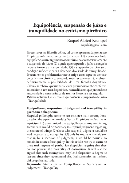 (PDF) Equipolência, suspensão de juízo e tranquilidade no ceticismo ...