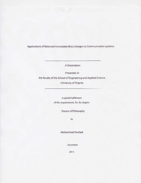 (PDF) Applications of Balanced Incomplete Block Designs to Communication systems