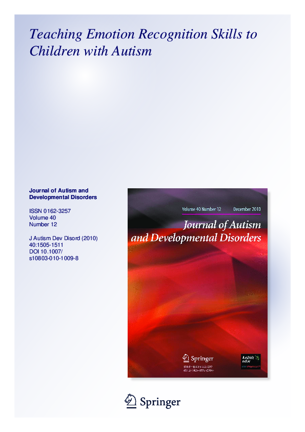 (PDF) Teaching Emotion Recognition Skills to Children with Autism