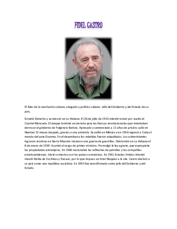 (DOC) BIOGRAFIA DE FIDEL CASTRO