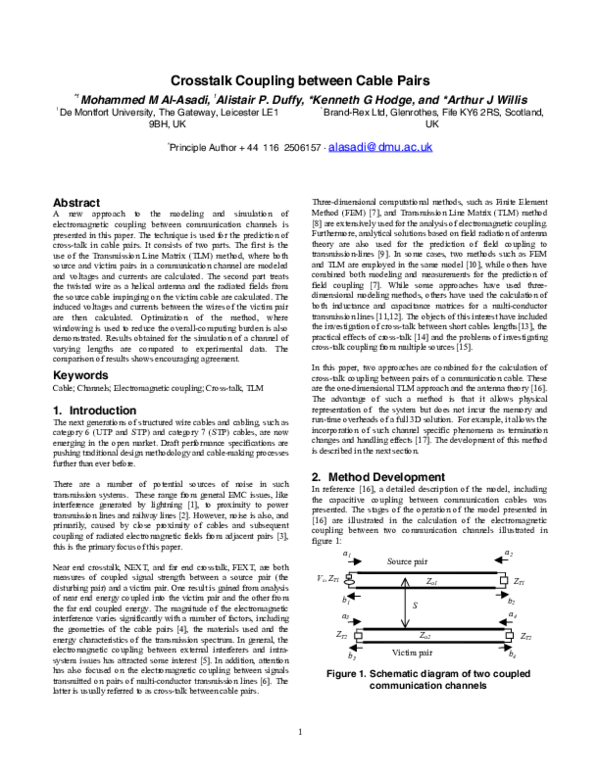(PDF) Crosstalk Coupling between Cable Pairs