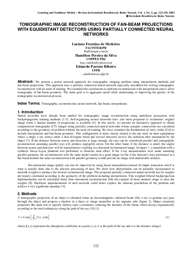 Pdf Tomographic Image Reconstruction Of Fan Beam Projections With Equidistant Detectors Using