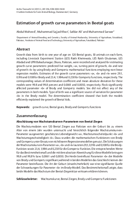 (PDF) Estimation of growth curve parameters in Beetal goats