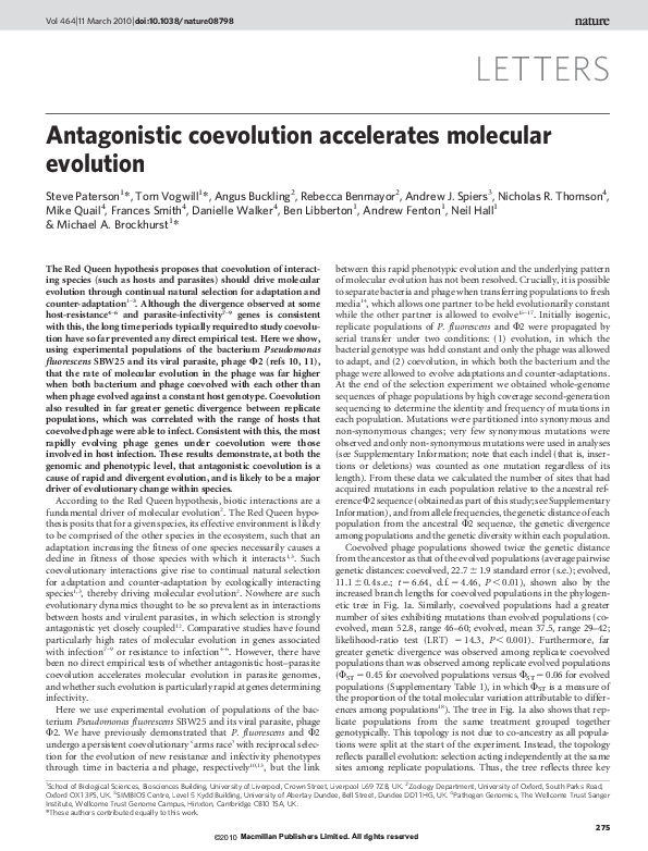 (PDF) Antagonistic coevolution accelerates molecular evolution
