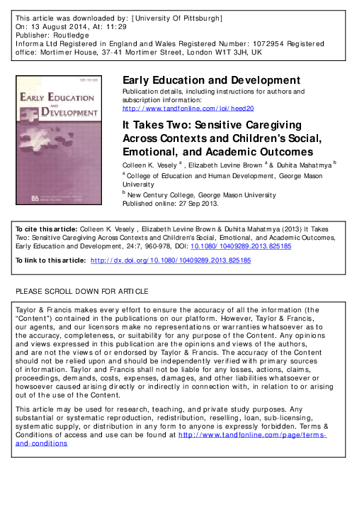 It takes two: Sensitive caregiving across contexts and children's ...