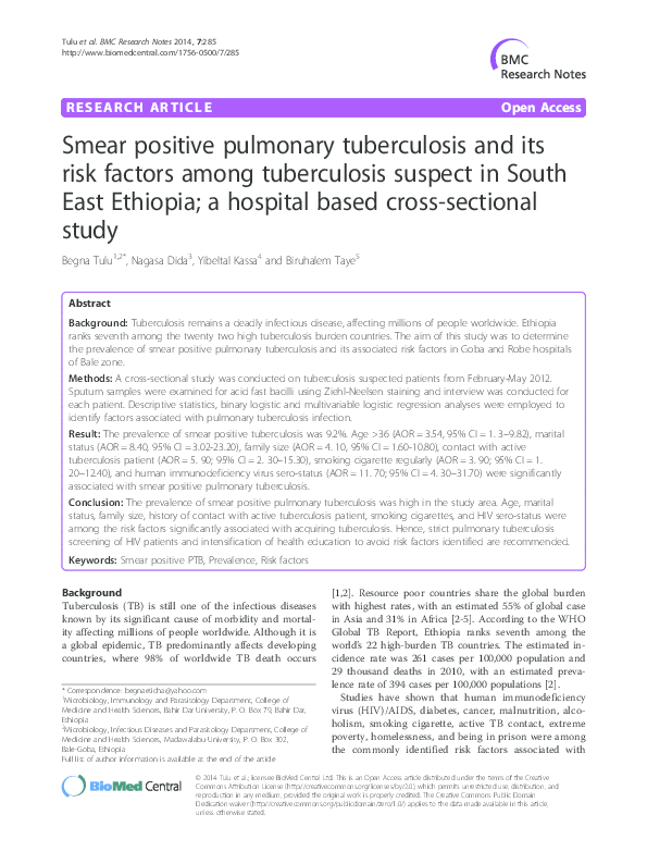 (PDF) R Smear positive pulmonary tuberculosis and its risk factors ...