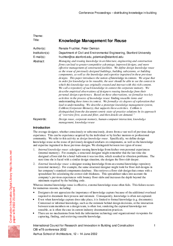 (PDF) Knowledge Management for Reuse