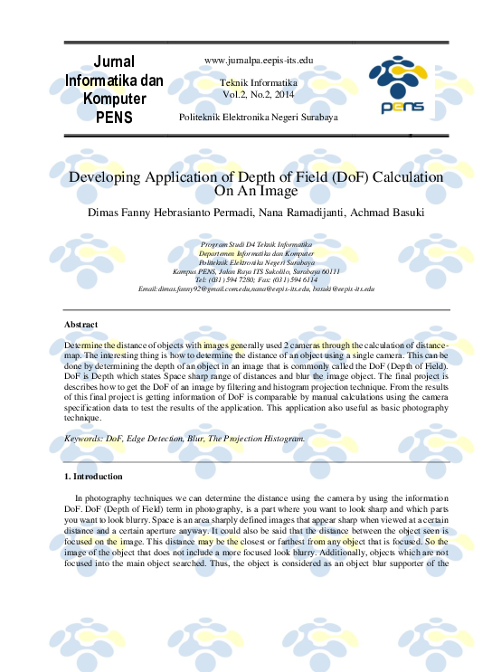(PDF) Developing Application of Depth of Field (DoF) Calculation On An ...