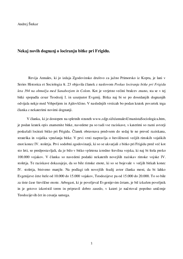(PDF) Nekaj novih dognanj o lociranju bitke pri Frigidu - Some new ...