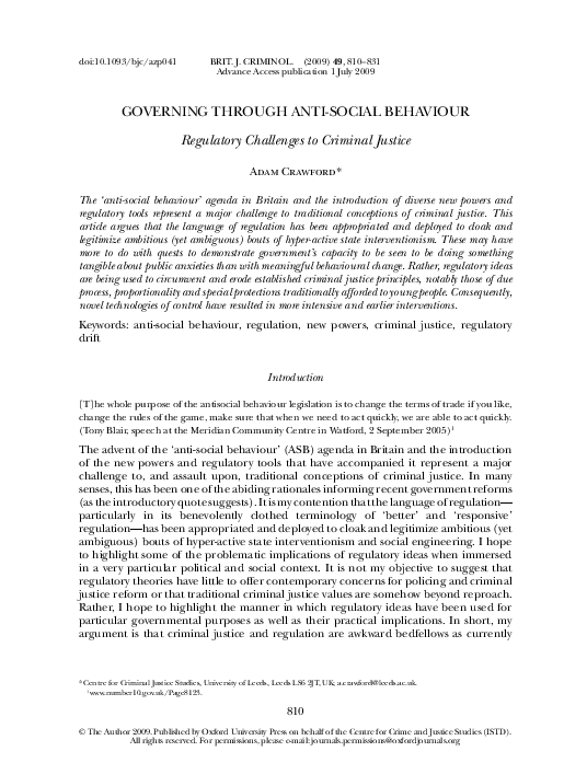 (PDF) Governing Through Anti-social Behaviour