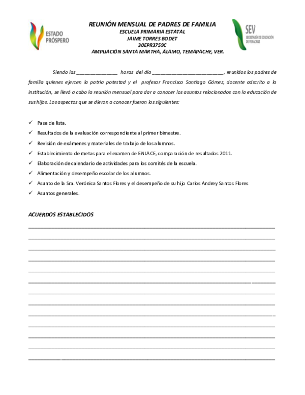 (DOC) FORMATO REUNION PADRES