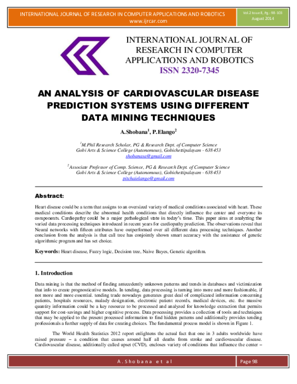 An Analysis Of Cardiovascular Disease Prediction Systems Using Different Data Mining Techniques