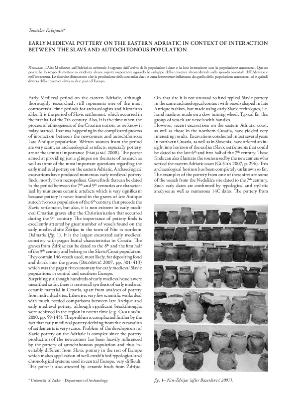 (PDF) EARLY MEDIEVAL POTTERY ON THE EASTERN ADRIATIC IN CONTEXT OF ...