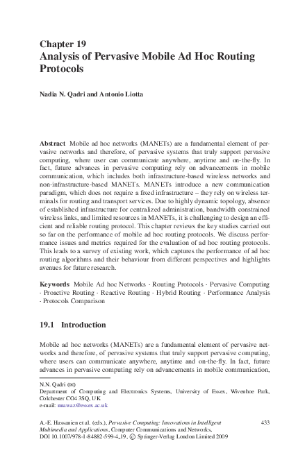 Pdf Analysis Of Pervasive Mobile Ad Hoc Routing Protocols