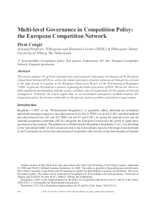 (PDF) Multi-Level Governance In Competition Policy: the European ...