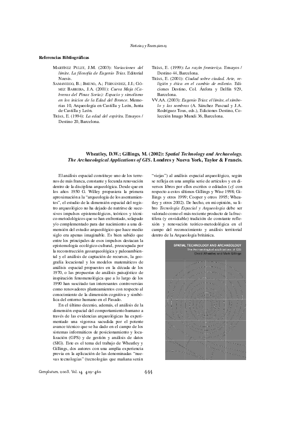 (PDF) Review of David W. Wheatley and Mark Gillings (2002): Spatial ...