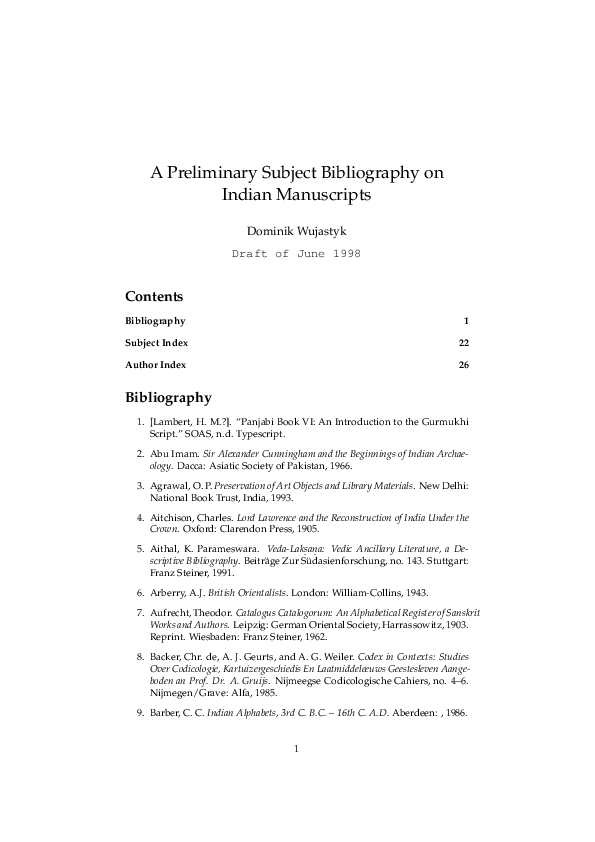 (PDF) 1998: A Preliminary Subject Bibliography on Indian Manuscripts