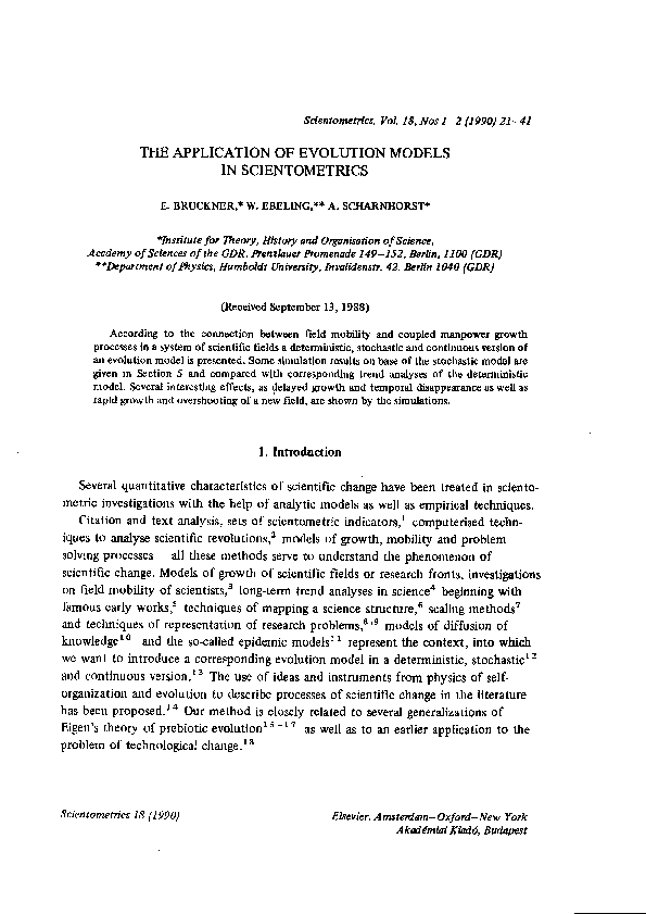(PDF) The application of evolution models in scientometrics