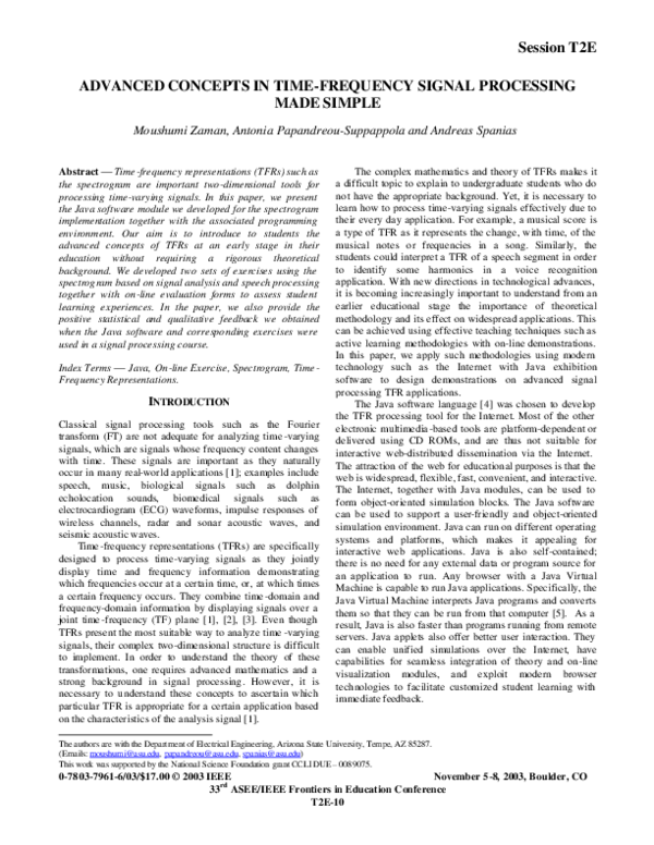 (PDF) Advanced concepts in time-frequency signal processing made simple