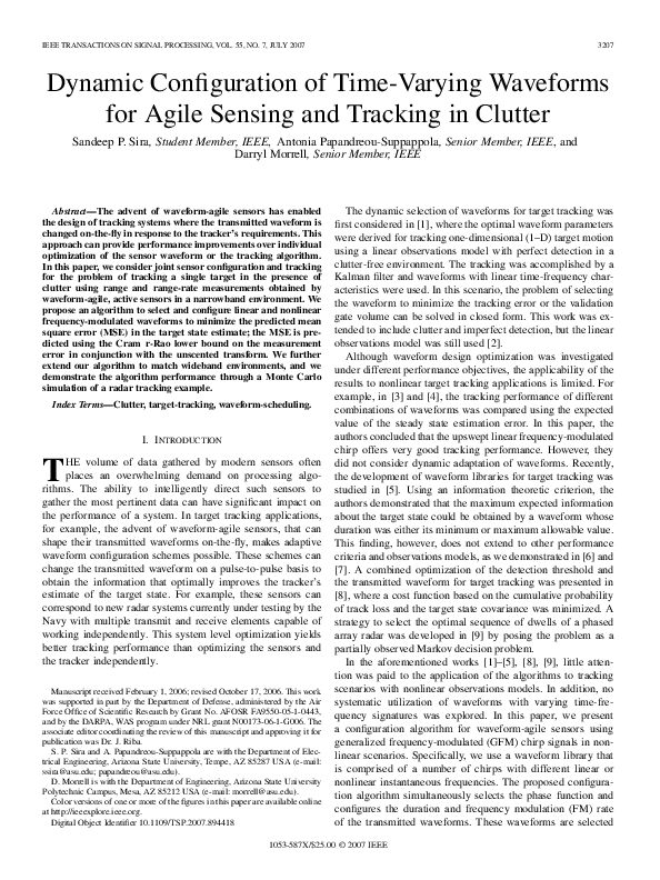 (PDF) Dynamic Configuration of Time-Varying Waveforms for Agile Sensing and Tracking in Clutter