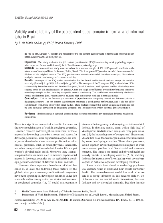 (PDF) Job Content Questionnaire