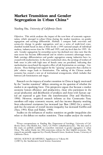 (PDF) Market Transition and Gender Segregation in Urban China