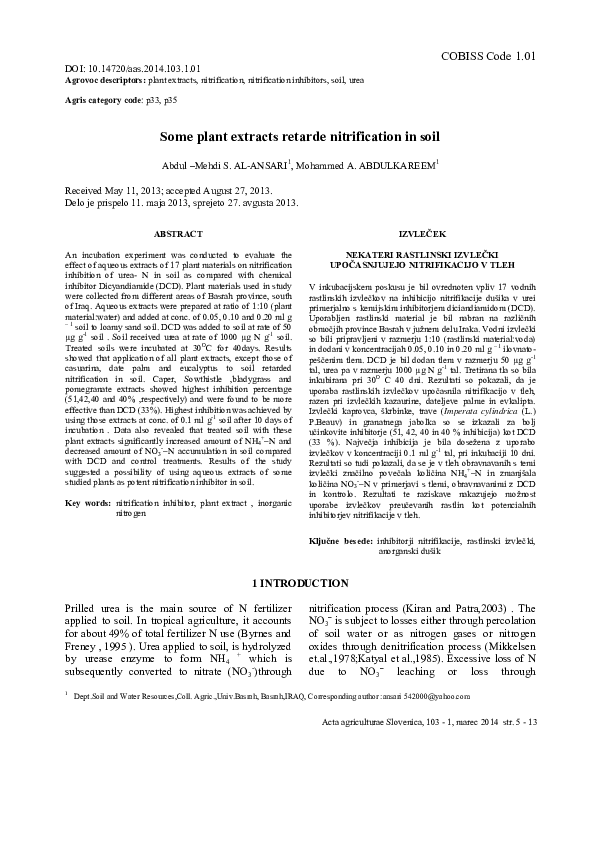 (PDF) Some plant extracts retarde nitrification in soil