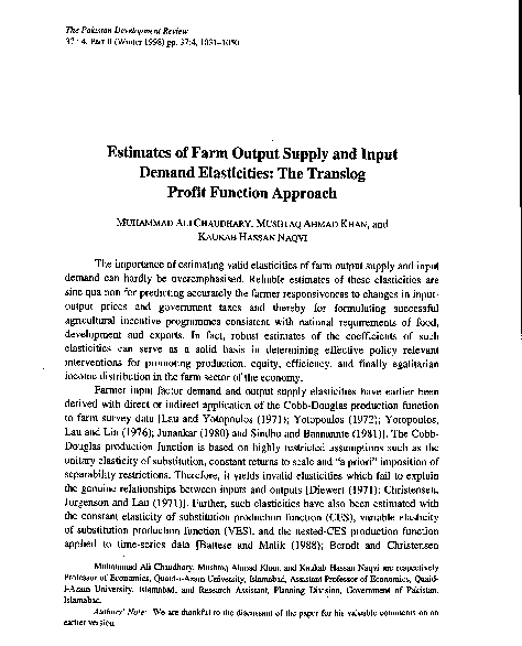 Pdf Estimates Of Farm Output Supply And Input Demand Elasticities