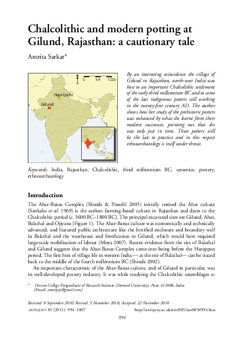(PDF) Chalcolithic and modern potting in Gilund, Rajasthan: a ...