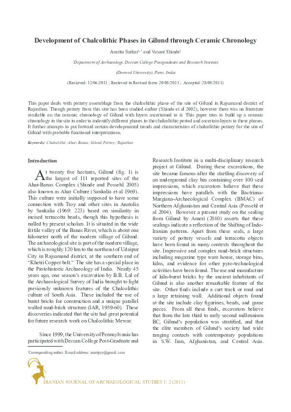 (PDF) Development of Chalcolithic Phases in Gilund through Ceramic ...