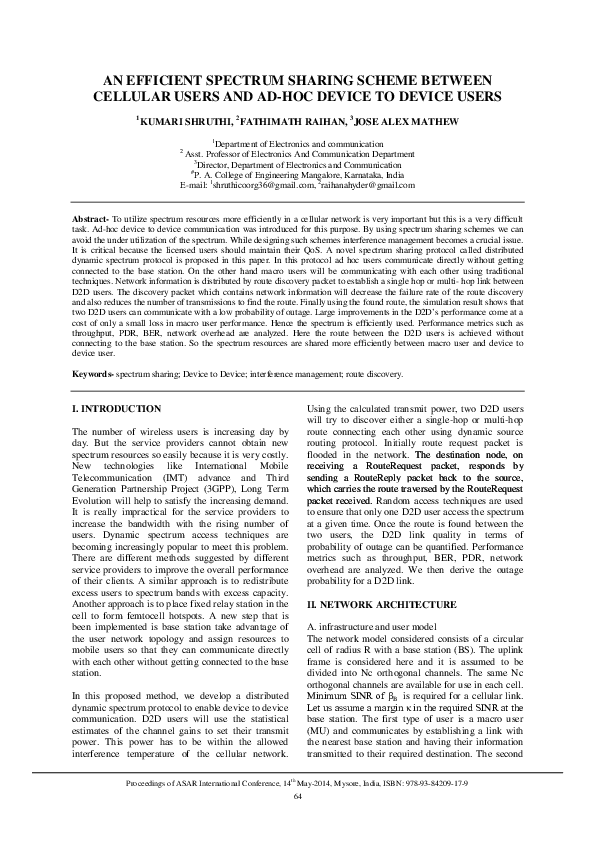 Pdf An Efficient Spectrum Sharing Scheme Between Cellular Users And Ad Hoc Device To Device Users