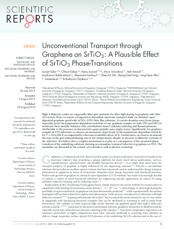 (PDF) Unconventional Transport through Graphene on SrTiO3: A Plausible ...
