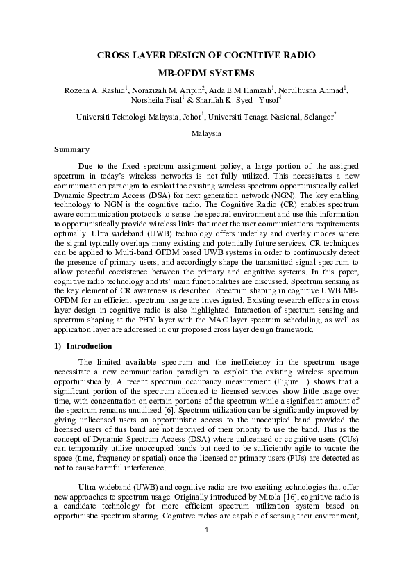 (PDF) Cross Layer Design of Cognitive Radio MB-OFDM System