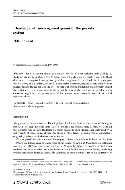 (PDF) Charles Janet: unrecognized genius of the periodic system